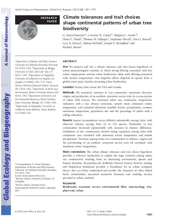 (PDF) Climate tolerances and trait choices shape continental patterns ...