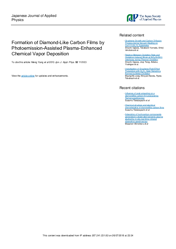 (PDF) Formation of Diamond-Like Carbon Films by Photoemission-Assisted ...