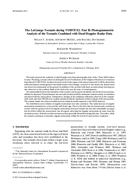 (PDF) The LaGrange Tornado during VORTEX2. Part II: Photogrammetric ...