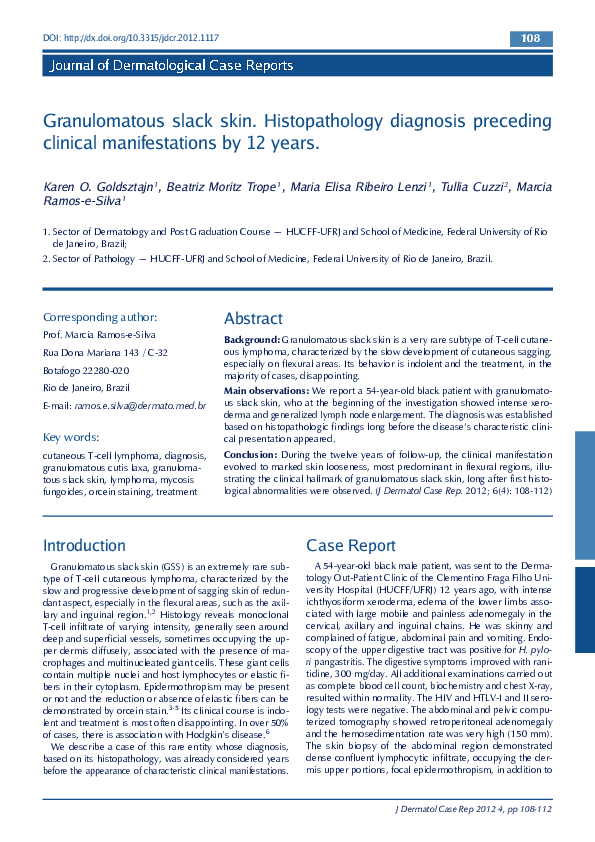 (PDF) Granulomatous slack skin. Histopathology diagnosis preceding ...