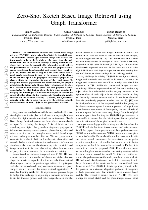 (PDF) Zero-Shot Sketch Based Image Retrieval using Graph Transformer