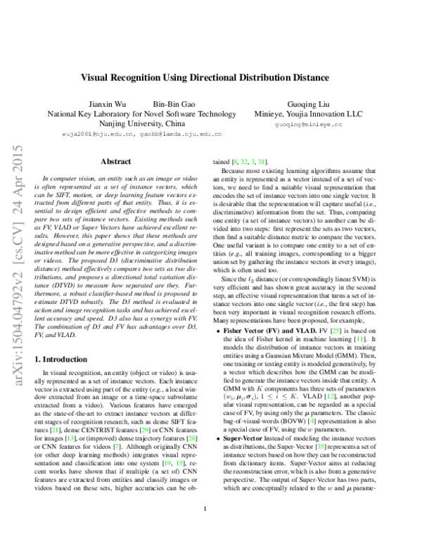 (PDF) Visual Recognition Using Directional Distribution Distance