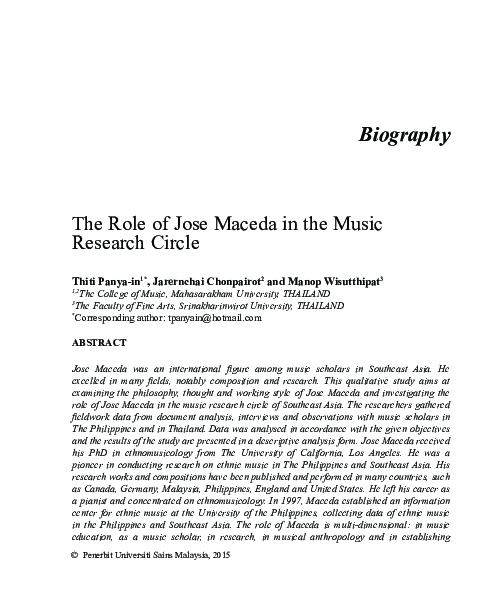 (PDF) The Role of Jose Maceda in the Music Research Circle | Jarernchai ...