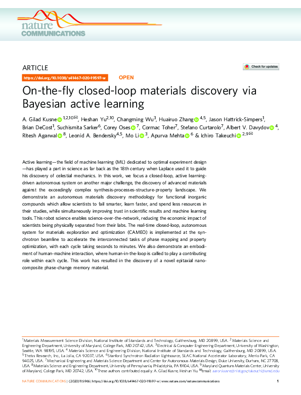 (PDF) On-the-fly closed-loop materials discovery via Bayesian active learning