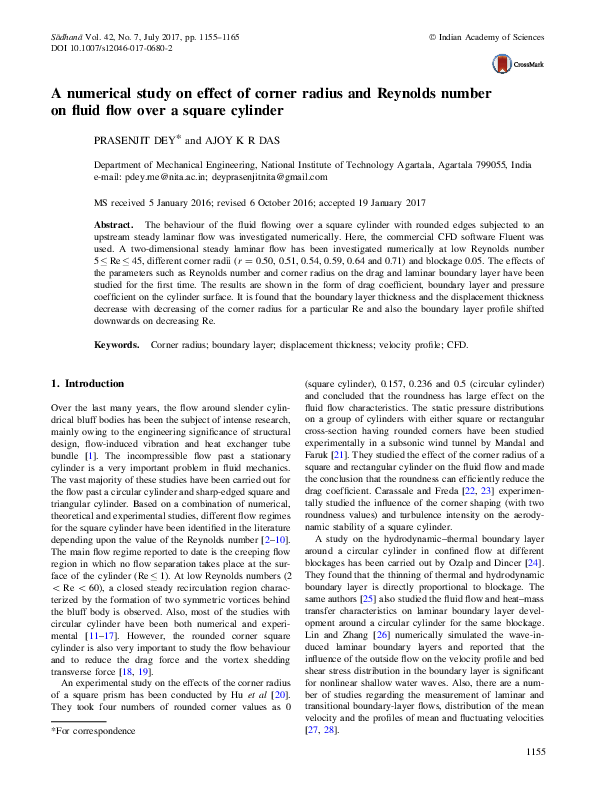 (PDF) A numerical study on effect of corner radius and Reynolds number ...