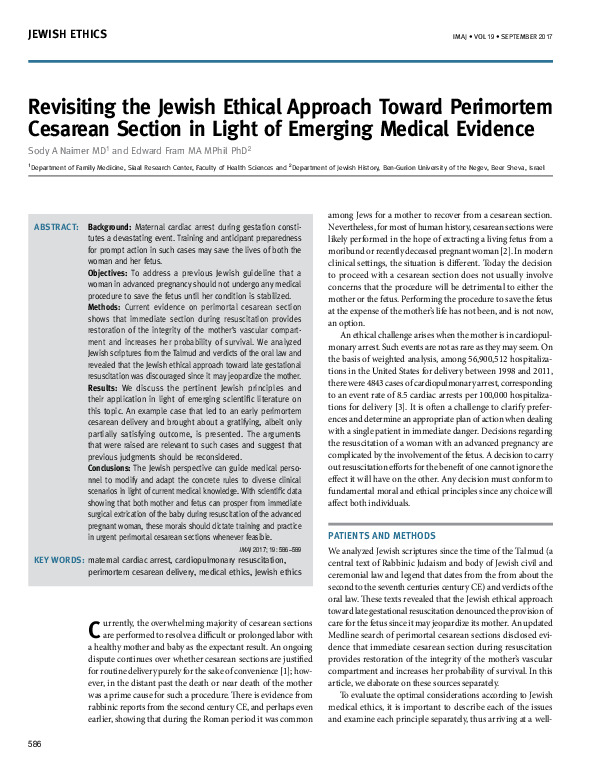 (PDF) Revisiting the Jewish Ethical Approach Toward Perimortem Cesarean ...