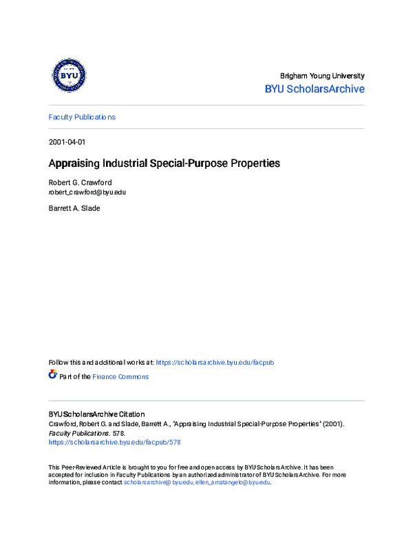 (PDF) Publications 2001-0401 Appraising Industrial Special-Purpose ...