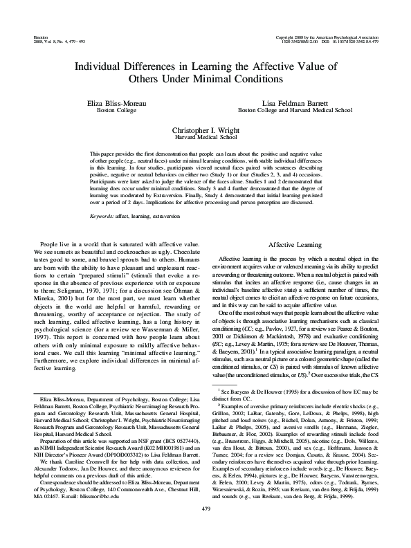 (PDF) Individual differences in learning the affective value of others ...