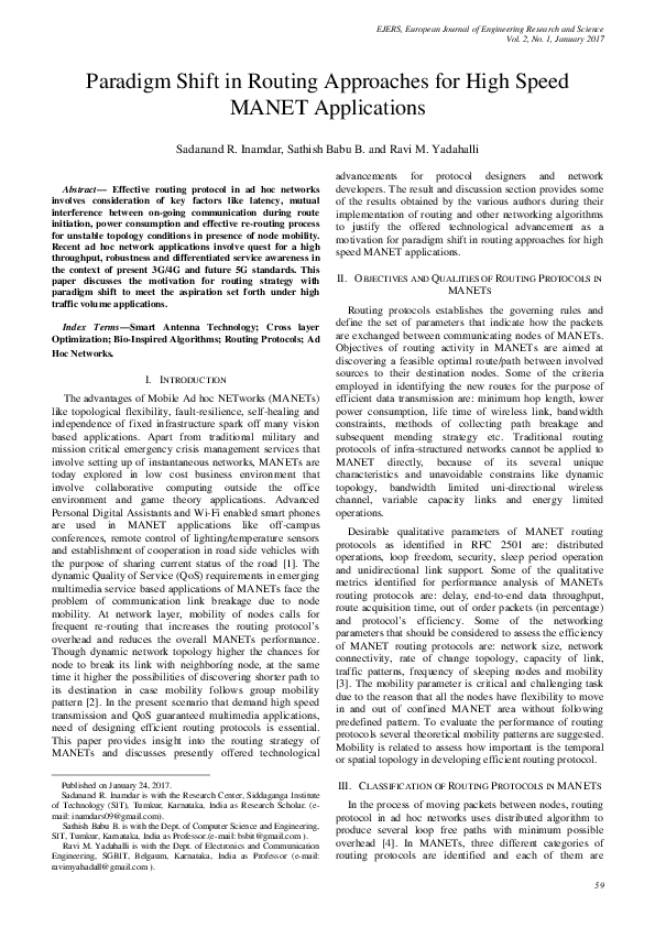 (PDF) Paradigm Shift in Routing Approaches for High Speed MANET Applications