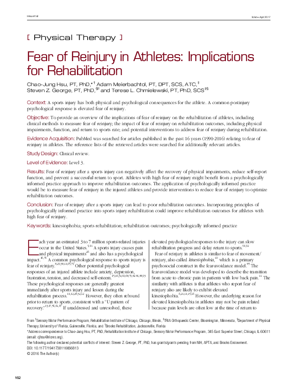 (PDF) Fear of Reinjury in Athletes