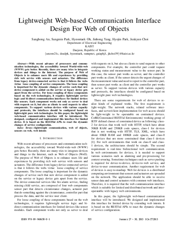(PDF) Lightweight web-based communication interface design for web of ...
