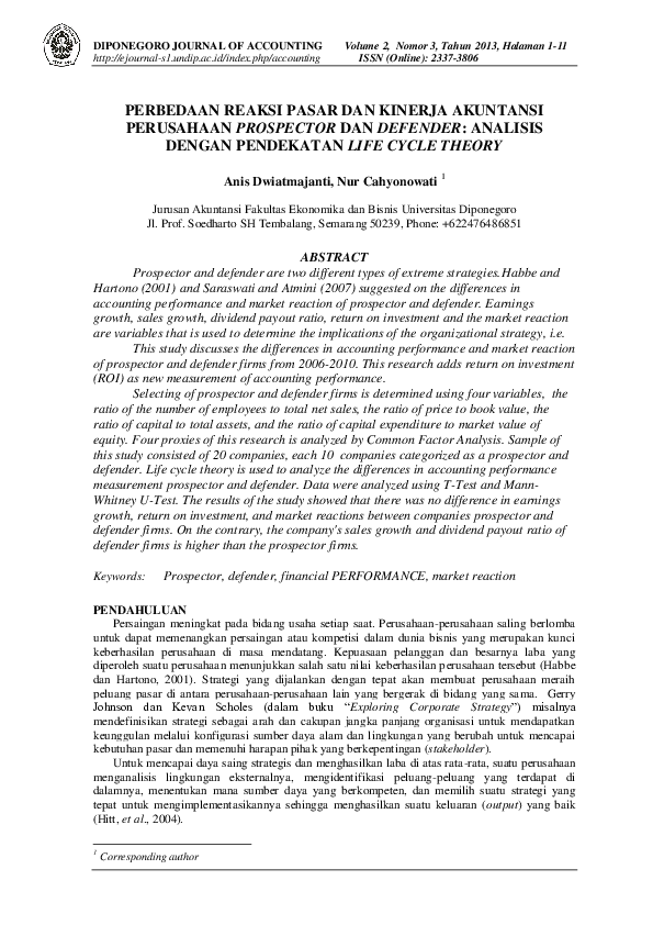 (PDF) Perbedaan Reaksi Pasar Dan Kinerja Akuntansi Perusahaan ...