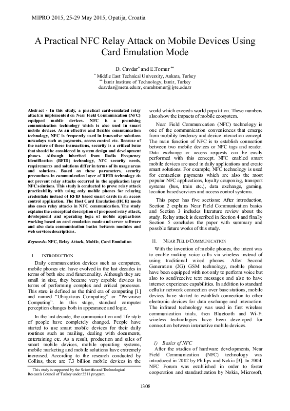 (PDF) A practical NFC relay attack on mobile devices using card emulation mode