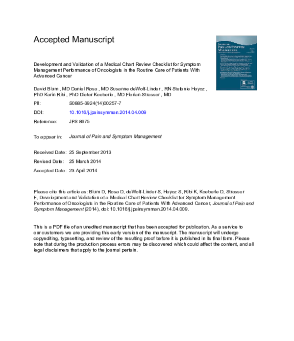 (PDF) Development and Validation of a Medical Chart Review Checklist ...