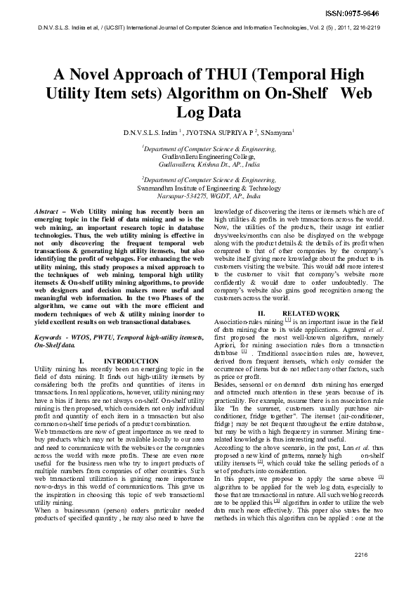 Pdf Utility Item Sets Algorithm On On Shelf Web Log Data