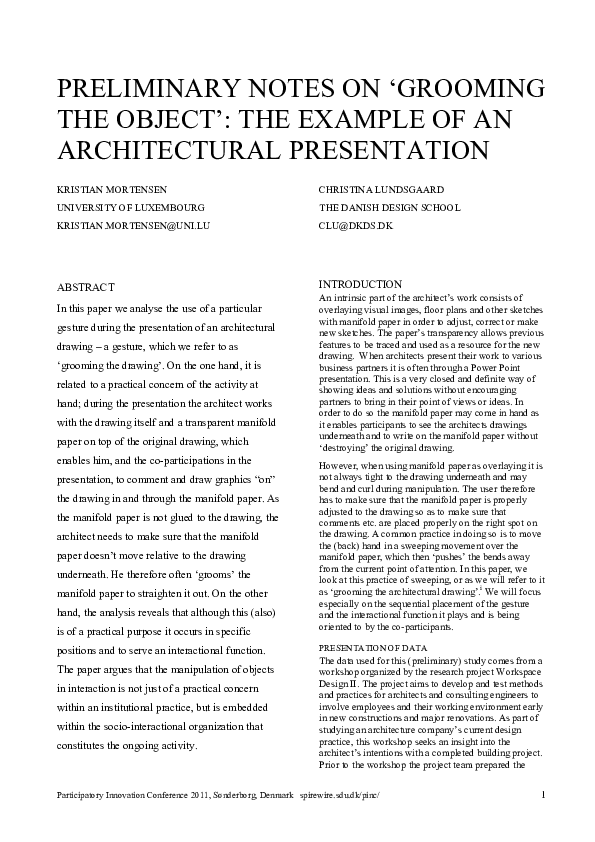 (PDF) Preliminary Notes on ‘Grooming the Object’: The Example of an ...