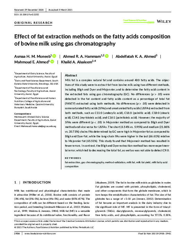 (PDF) Effect of fat extraction methods on the fatty acids composition ...