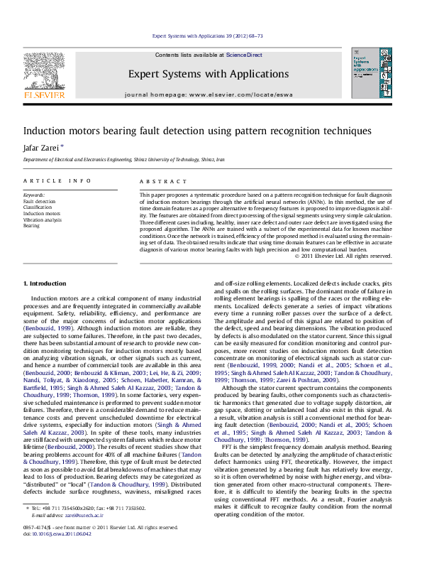 Pdf Induction Motors Bearing Fault Detection Using Pattern Recognition Techniques Jafar