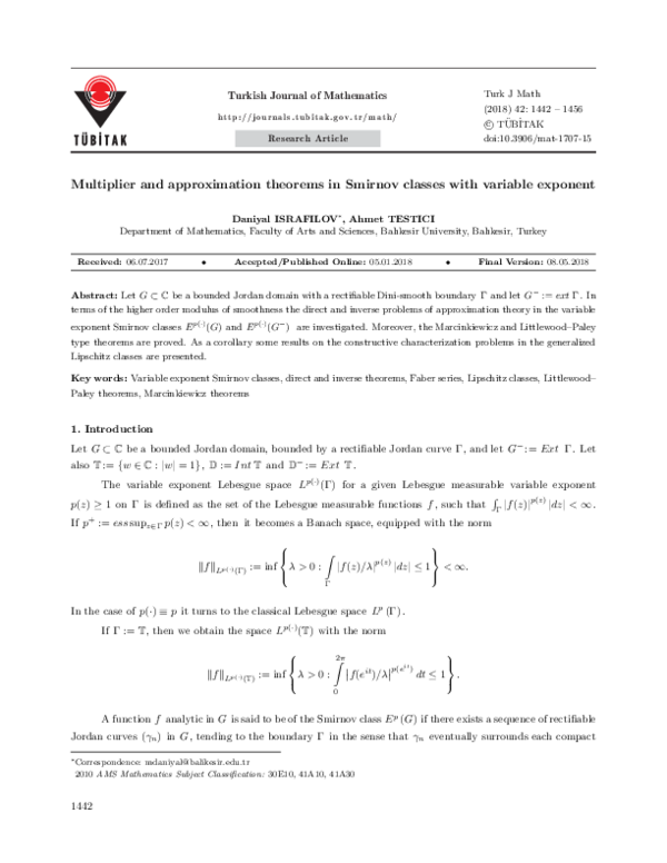 Pdf Multiplier And Approximation Theorems In Smirnov Classes With