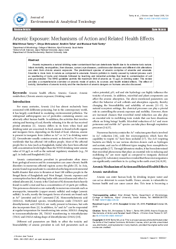 (PDF) Arsenic Exposure: Mechanisms of Action and Related Health Effects
