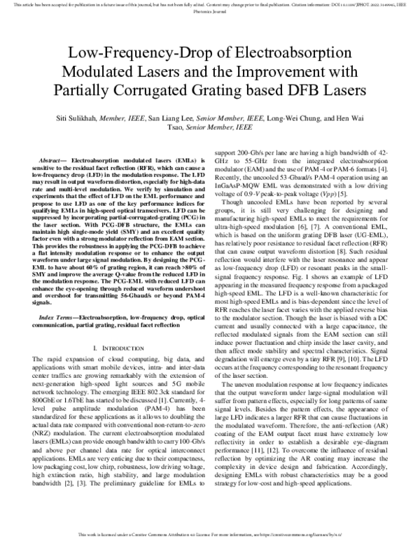 (PDF) Low-Frequency-Drop of Electroabsorption Modulated Lasers and the ...