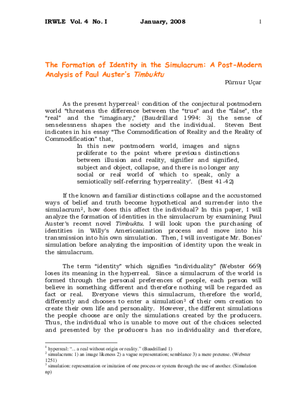 (PDF) The Formation of Identity in the Simulacrum: A PostModern ...