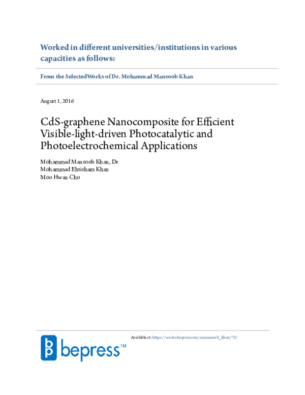 (PDF) CdS-graphene Nanocomposite for Efficient Visible-light-driven ...