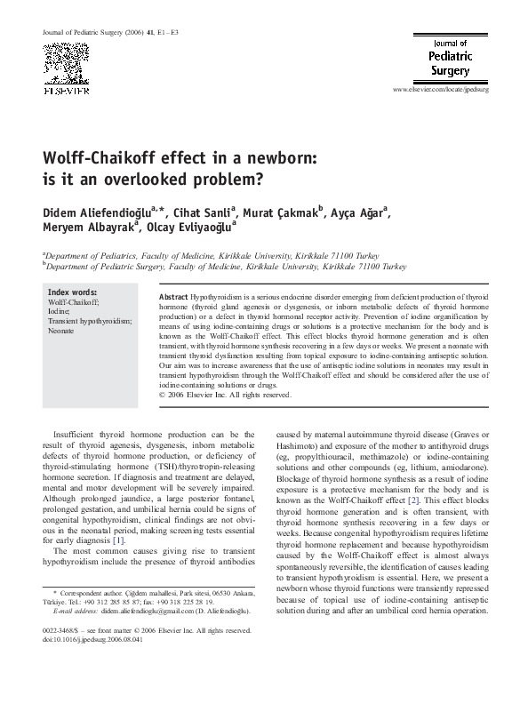 (PDF) Wolff-Chaikoff effect in a newborn: is it an overlooked problem?