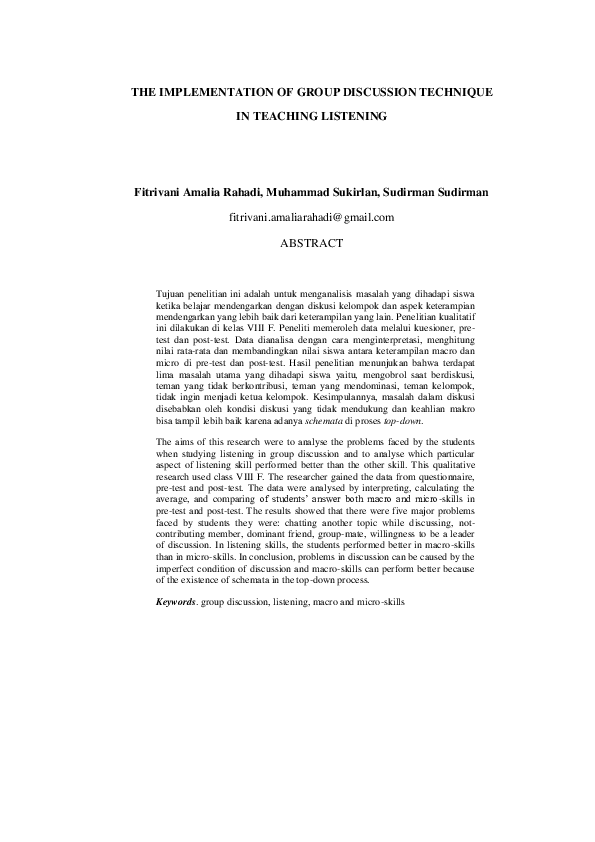 (PDF) The Implementation of Group Discussion Technique in Teaching ...