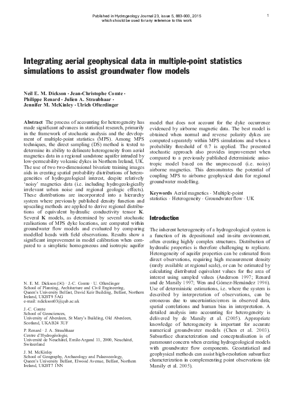 (PDF) Integrating aerial geophysical data in multiple-point statistics simulations to assist ...