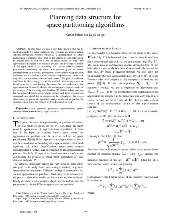 (PDF) where Planning data structure for space partitioning algorithms