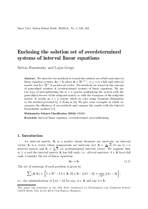 (PDF) Enclosing the solution set of overdetermined systems of interval ...
