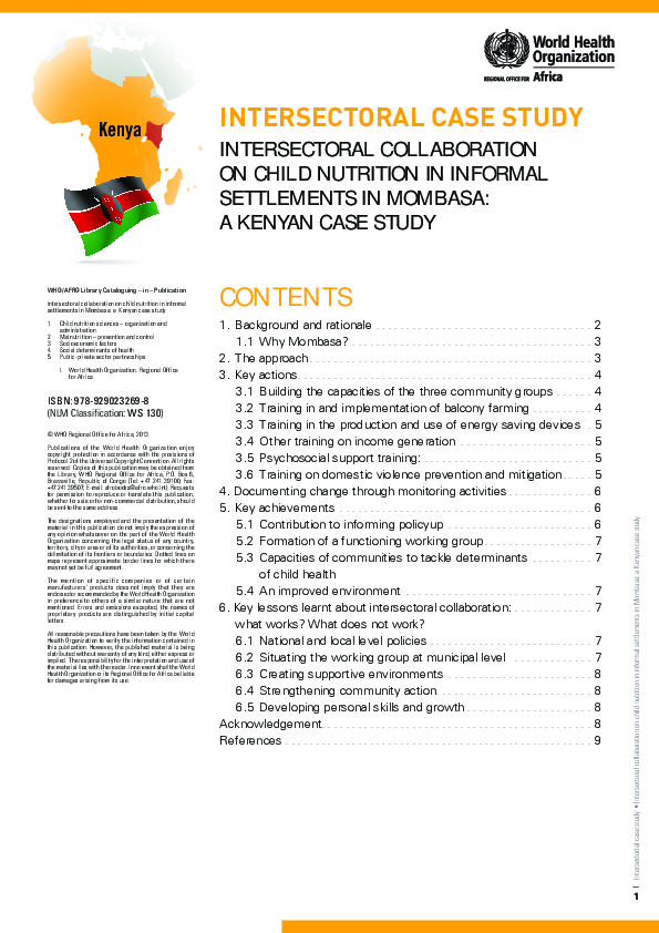 (PDF) Intersectoral collaboration on child nutrition in informal ...