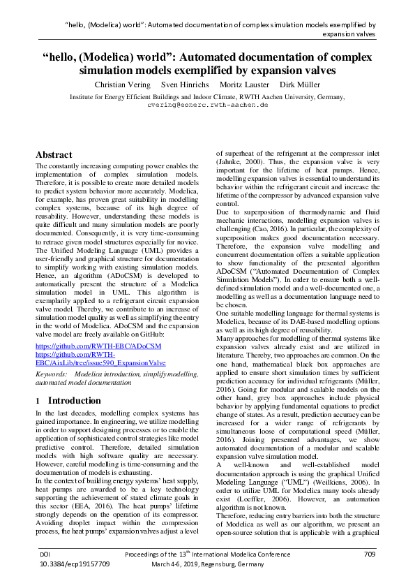 (PDF) “hello, (Modelica) world”: Automated documentation of complex simulation models ...