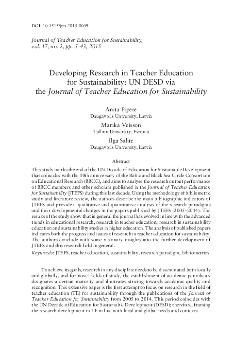 (PDF) Developing Research in Teacher Education for Sustainability: UN ...