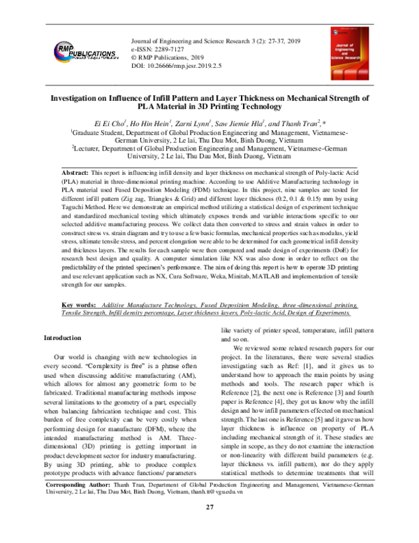 (PDF) Investigation on Influence of Infill Pattern and Layer Thickness on Mechanical Strength of ...