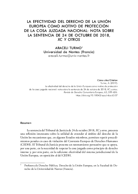 (PDF) La efectividad del derecho de la Unión Europea como motivo de ...