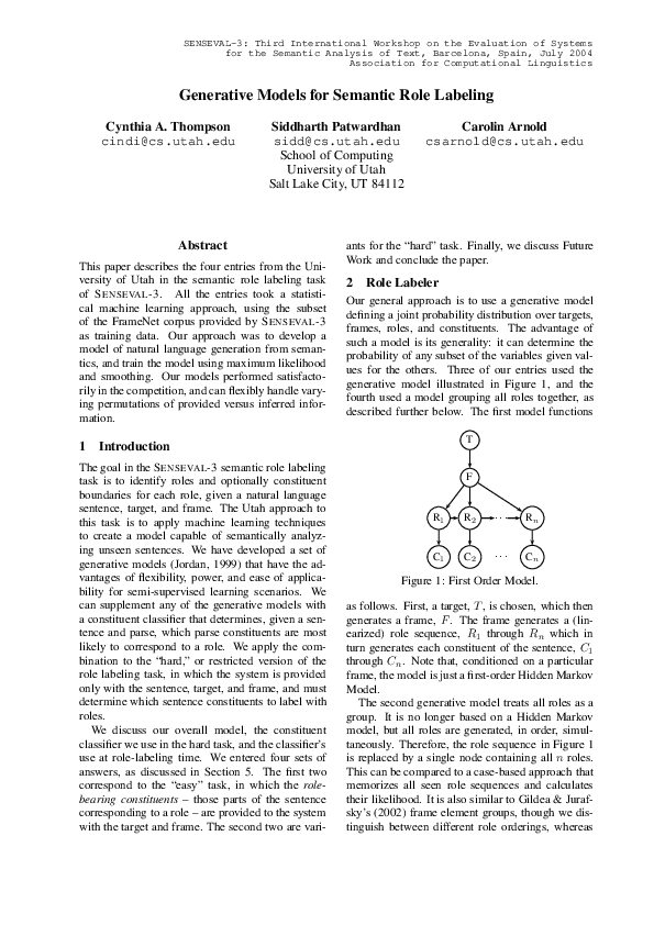 (PDF) A generative model for semantic role labeling