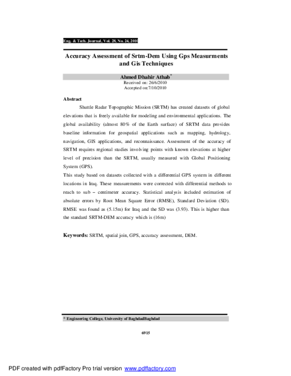 (PDF) Accuracy Assessment of Srtm-Dem Using Gps Measurments and Gis Techniques