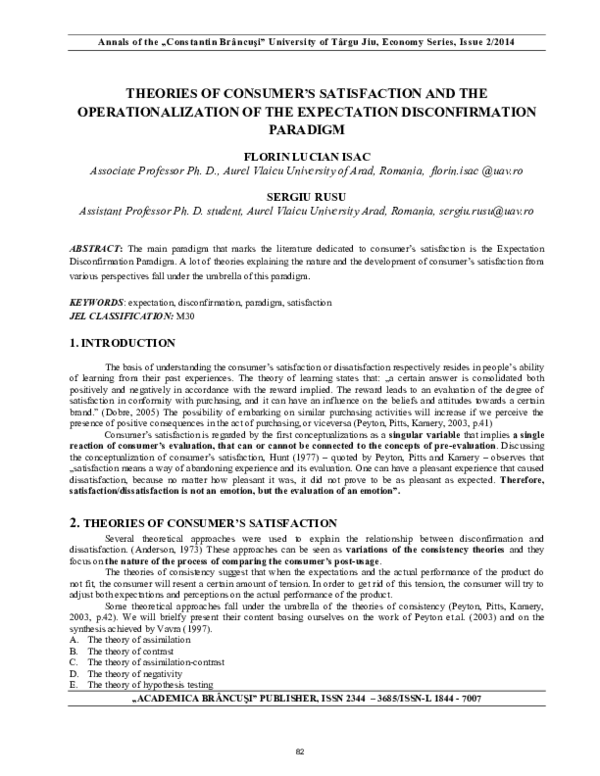 (PDF) Theories of Consumer's Satisfaction and the Operationalization of ...