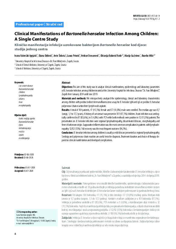 (PDF) Clinical Manifestations of Bartonella henselae Infection Among ...