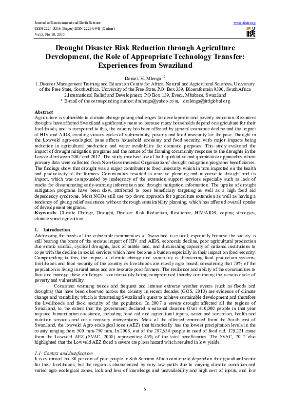 (PDF) Drought Disaster Risk Reduction through Agriculture