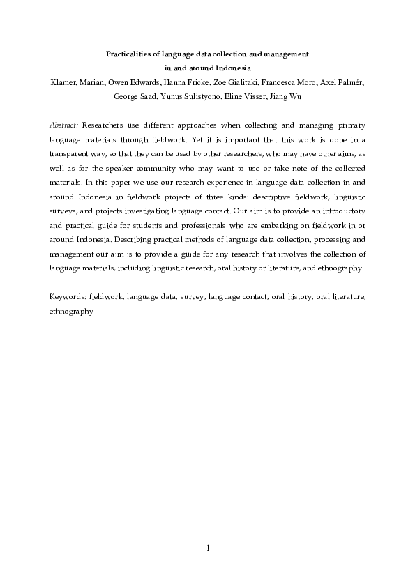 (PDF) Guide to Language Data Collection in Indonesia