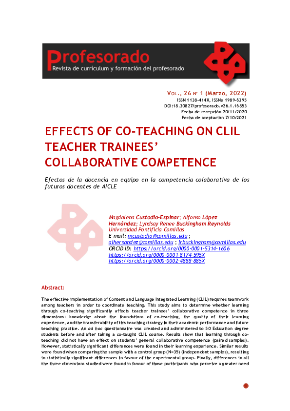 (PDF) EFFECTS OF CO-TEACHING ON CLIL TEACHER TRAINEES' COLLABORATIVE COMPETENCE