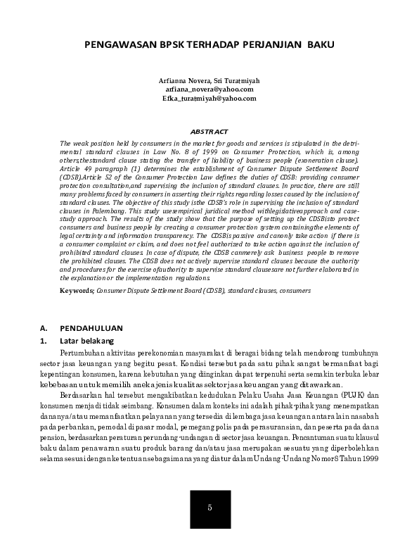 (PDF) Pengawasan BPSK Terhadap Perjanjian Baku