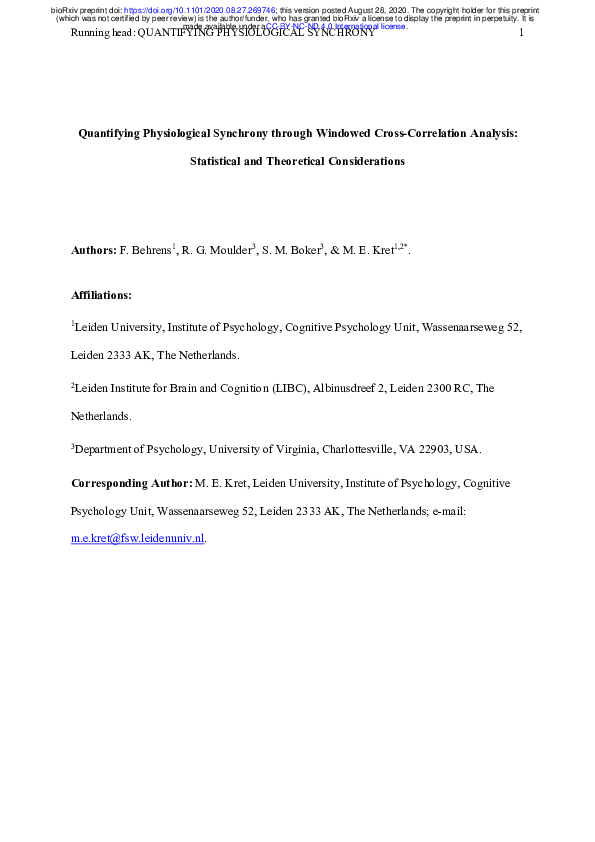 Pdf Guidelines For Windowed Cross Correlation Analysis