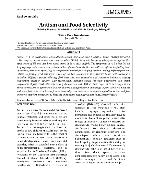 (PDF) Autism and Food Selectivity