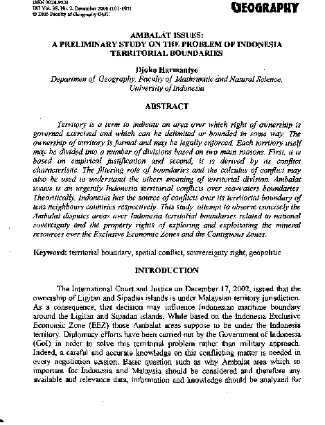 (PDF) Ambalat issues: a preliminary study on the problem of indonesia territorial boundaries