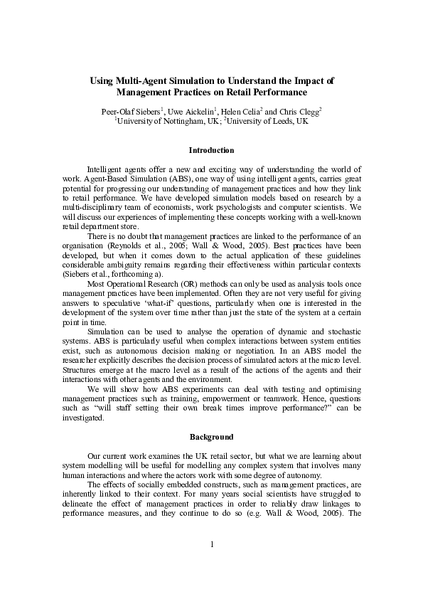 Pdf 1 Using Multi Agent Simulation To Understand The Impact Of