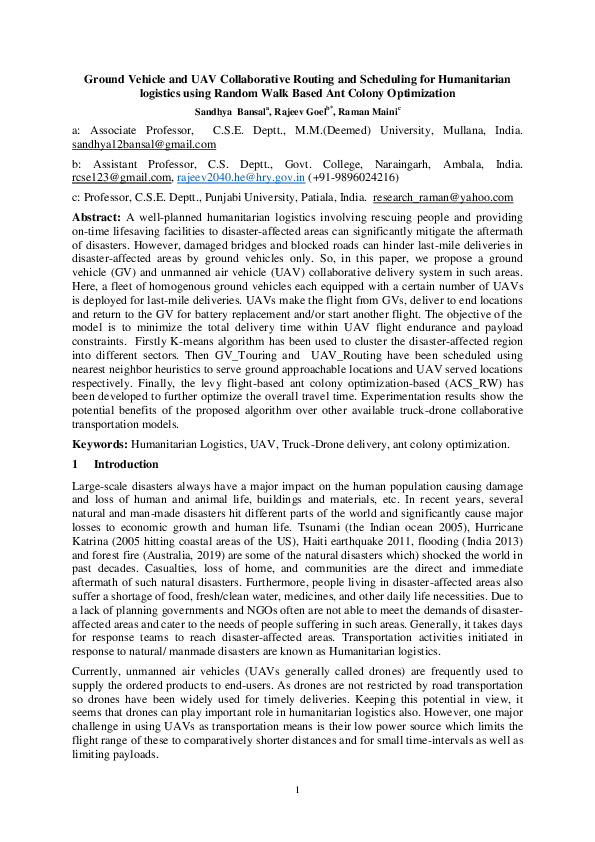 (PDF) Ground Vehicle and UAV Collaborative Routing and Scheduling for Humanitarian logistics ...